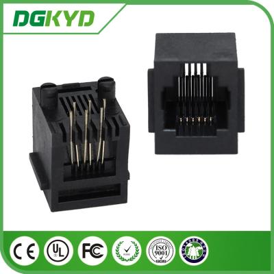 China PBT Black 6P6C 180 Degree RJ11 Modular Jack with 15.88mm Size and 600 Cycle Durability for sale