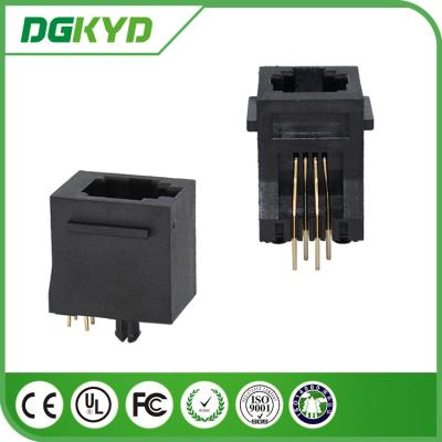 China 180 Degree Tab Up Female RJ11 Jack Without Shield - Black 4P4C Housing 15.88mm x 11.43mm x 16.38mm for sale