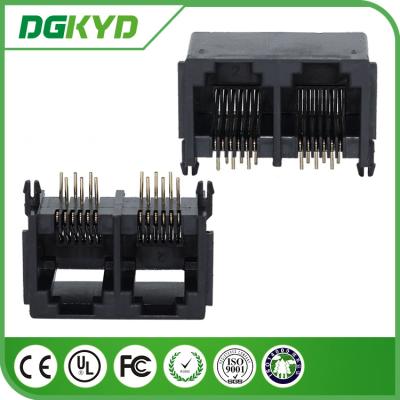 China 2 Port RJ11 Jack Connector - PBT Black Housing, 6p6c Contacts, 7.7 kgf Retention Strength for sale