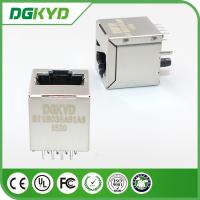 China Shielded 180 Degree Tab Up RJ45 PCB Connector Vertical 16.7mm Length with Internal Magnetics and 1500Vrms Isolation for sale