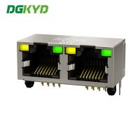 China DGKYD561288AB1A3DY1027 90 Degree Side Plug 1x2 RJ45 Connector with LED Indicators - 8 Position Through Hole Mount for sale