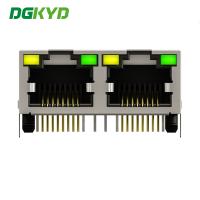 China DGKYD561288AB1A3DY1027 90 Degree Side Plug 1x2 RJ45 Connector with LED Indicators - 8 Position Through Hole Mount for sale