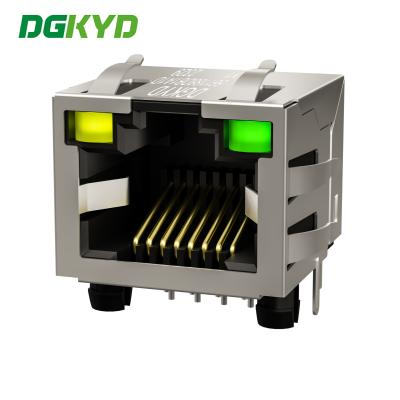 China Single Port RJ45 Jack 8P8C Shielded with LED 10/100/1000BASE-T DGKYD561188DB1A1DY1 for sale