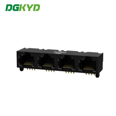 China Cat5e RJ45 Modular Jack 4 Ports 8P8C 1.02mm Pin Pitch PCB Female Connector DIP for sale