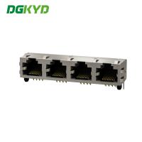China RJ45 Cat6 Modular Jack 1x4 Ports 8P8C Shielded PCB Through Hole Connector 10/100/1000BASE-T for sale