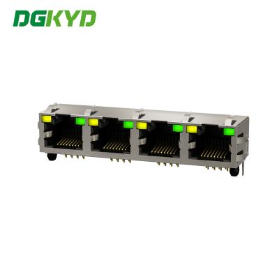 China DGKYD 1x4 Port Shielded RJ45 Connector with LED 10/100/1000Base-T Industrial Modular Jack for sale