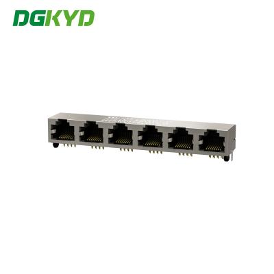 China DGKYD Metal Shielded RJ45 1x6 Port Connector 8P8C Through Hole 10/100/1000BASE-T for sale