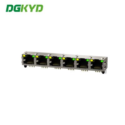 China RJ45 Network Connector 56 6 Port 8P8C Cat6 PCB Jack with LED DGKYD561688DB1A1D9Y1022 for sale