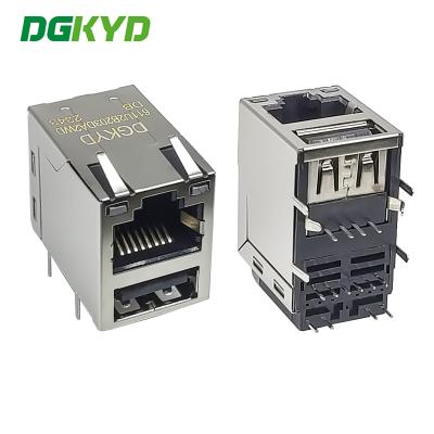 China DGKYD611U2B203DA2WDDB Gigabit RJ45 + USB 2.0 Connector with Filter - 265℃ Wave Soldering, -40℃ to 85℃ Operating Range for sale