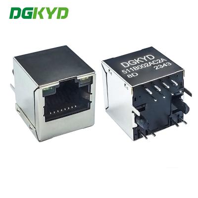 China 180 Degree Inline RJ45 Connector with 100M Filtering, 8-Position Vertical Interface for 10/100/1000BASE-T Networks for sale
