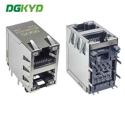 China 2x1 Dual Port RJ45 Connector with LED Wing Type Short Body 8P8C Unshielded for sale