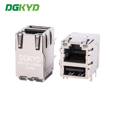 China KRJ-21USBNL Rj45 8p8c Modular Connector USB2.0 Socket Integrated With 100Mbps Network Interface Tab Up for sale
