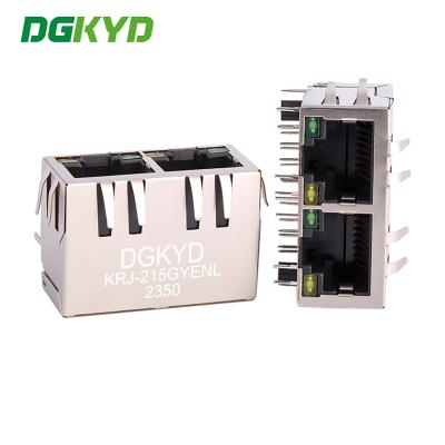 China KRJ-215GYENL 2-Port RJ45 Connector with Integrated Filter 100Mbps Ethernet Interface 21.05mm Length for sale