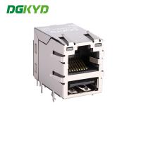 China KRJ-008QGYGUSBNL Metal Shield USB RJ45 90-Degree Connector with Gigabit Filter and LED Indicators - 29.0mm Length, 0℃ to +70℃ Operating Range for sale