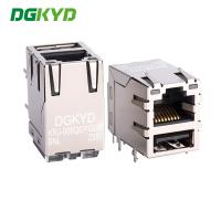 China KRJ-008QGYGUSBNL Metal Shield USB RJ45 90-Degree Connector with Gigabit Filter and LED Indicators - 29.0mm Length, 0℃ to +70℃ Operating Range for sale