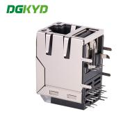 China KRJ-008QGYGUSBNL Metal Shield USB RJ45 90-Degree Connector with Gigabit Filter and LED Indicators - 29.0mm Length, 0℃ to +70℃ Operating Range for sale
