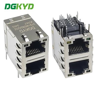 China DGKYD21Q146DB2A2DZJC057 2X1 Dual Port RJ45 Ethernet Connector with Integrated Magnetics - 8 Terminals per Port, Gold 50μ Plating for sale