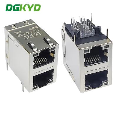 China 2x1 Dual Port RJ45 Ethernet Connector with Integrated Gigabit Filtering Transformer and 30μ Gold Plating for sale