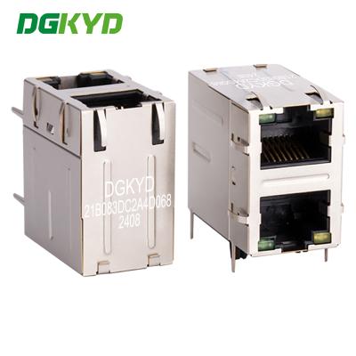 China DGKYD Dual Port RJ45 Connector 2x1 100Mbps Integrated Filter Communication Network Socket for sale