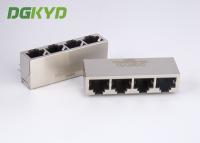 China Metal Shielded 4-Port 1000 BASE-T Gigabit Ethernet RJ45 Connector with Gold 6μ Plating for sale
