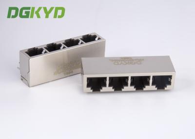China Metal Shielded 4-Port 1000 BASE-T Gigabit Ethernet RJ45 Connector with Gold 6μ Plating for sale