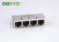 China Metal Shielded CAT 5 Quad Port RJ45 Modular Jack 10/100 BASE-TX with 8 Positions and Green/Yellow LEDs for sale