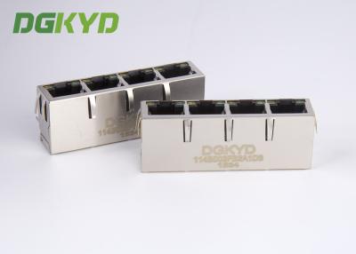 China Metal Shielded CAT 5 Quad Port RJ45 Modular Jack 10/100 BASE-TX with 8 Positions and Green/Yellow LEDs for sale