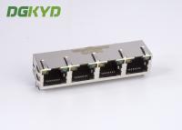 China 4-Port RJ45 Modular LAN Jack with 8P8C Connectors, TAB UP Orientation, and Yellow/Green LEDs for 10/100/1000 BASE-TX Networks for sale