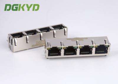 China 4-Port RJ45 Modular LAN Jack with 8P8C Connectors, TAB UP Orientation, and Yellow/Green LEDs for 10/100/1000 BASE-TX Networks for sale