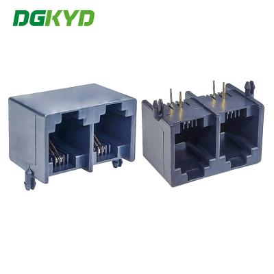China DGKYD Dual Port RJ11 6P2C Lightless Full Plastic Mesh Socket 50U Gold Plating Connector for sale