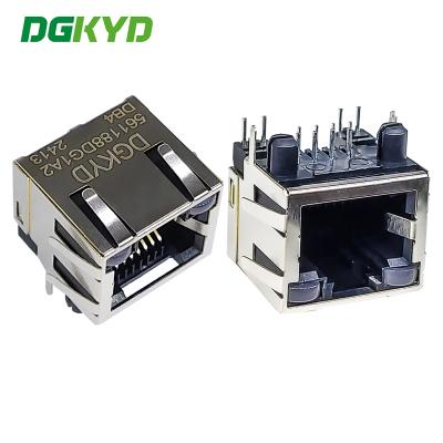China DGKYD Single Port RJ45 Connector 1x1 8P8C DIP Straight with LED and Wing 10/100/1000BASE-T for sale
