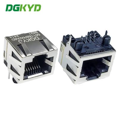 China RJ45 Straight Connector 1x1 8P8C Shielded 30U Gold Plating Through Hole Jack for sale