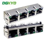 China RJ45 Direct 1X4 Shielded Network Connector with LED Strip 8P8C 10/100/1000BASE-T for sale