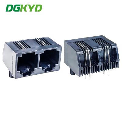 China RJ11 Earless Full Plastic 6P2C 1x2 Ethernet Socket Connector - 10/100/1000BASE-T, -40℃ to 85℃ Operating Range for sale