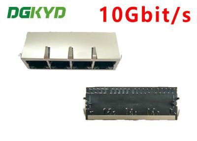 China 10G RJ45 Shielded Connector 8-Port Right Angle THT Mount with 30μ Gold Plating for sale