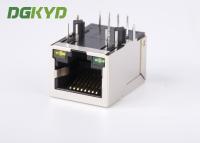 China Side Entry Single Port 10/100BASE-T RJ45 Connector with 6μ Gold Plating and Metal Shield - Right Angle PCB Mount for sale