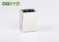 China Side Entry Single Port 10/100BASE-T RJ45 Connector with 6μ Gold Plating and Metal Shield - Right Angle PCB Mount for sale