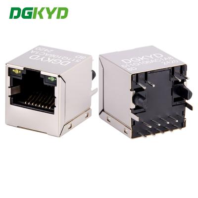 China DGKYD511Q106AC1A8D 180° Vertical RJ45 Connector with 10P8C Configuration and Gigabit Ethernet Filtering for sale