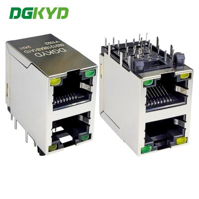 China Dual Port RJ45 Connector with LED 1000M BASE-TX Short Body Without Filter for sale