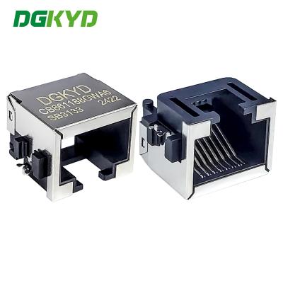 China RJ45 Connector 1x1 8P8C Shielded Sinking Plate 8.6 3U Gold Plating Right Angle Through Hole for sale