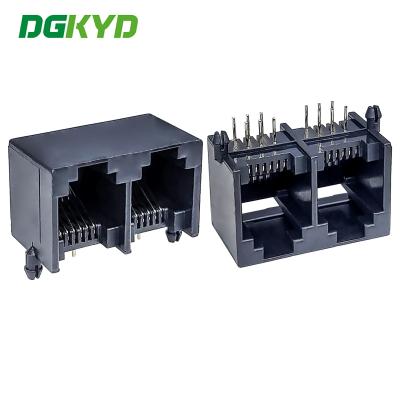 China 1x2 RJ11 6P6C Modular Connector Black Plastic 90 Degree Side Entry for 10/100/1000BASE-T Networks for sale