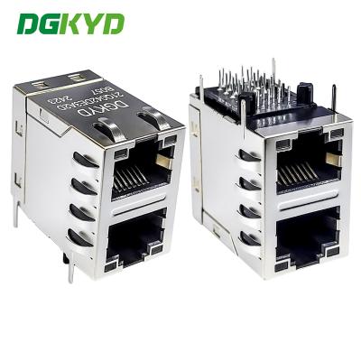 China DGKYD21Q042DE3A2DB057 Dual Port RJ45 Gigabit Network Connector with 30μ Gold Plating and -40℃ to 85℃ Temperature Range for sale