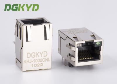 China 25.4mm Single Port Gigabit Ethernet RJ45 Connector with LED - 10G BASE-T Speed, 8 Terminals, UL 94V-0 Certified for sale
