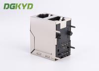 China Shielded Magnetics Dual Port RJ45 Connector Offset Stack Jack 100 BaseT 2x1 8P8C for sale
