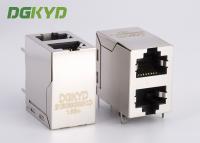 China Shielded Magnetics Dual Port RJ45 Connector Offset Stack Jack 100 BaseT 2x1 8P8C for sale