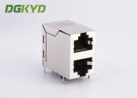 China Shielded Magnetics Dual Port RJ45 Connector Offset Stack Jack 100 BaseT 2x1 8P8C for sale
