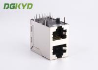 China Shielded Magnetics Dual Port RJ45 Connector Offset Stack Jack 100 BaseT 2x1 8P8C for sale