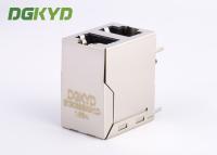 China Shielded Magnetics Dual Port RJ45 Connector Offset Stack Jack 100 BaseT 2x1 8P8C for sale