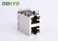China 100 Base-T Stacked 2 Port RJ45 Module Jack With Magnetics Right Angle Dip Mount for sale