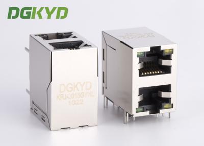 China 100 Base-T Stacked 2 Port RJ45 Module Jack With Magnetics Right Angle Dip Mount for sale